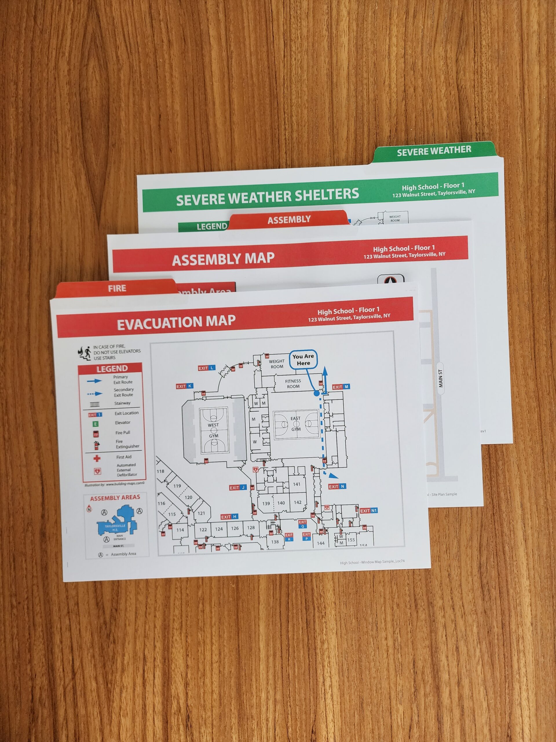 Tabbed Cardstock Safety Maps with Acrylic Holder